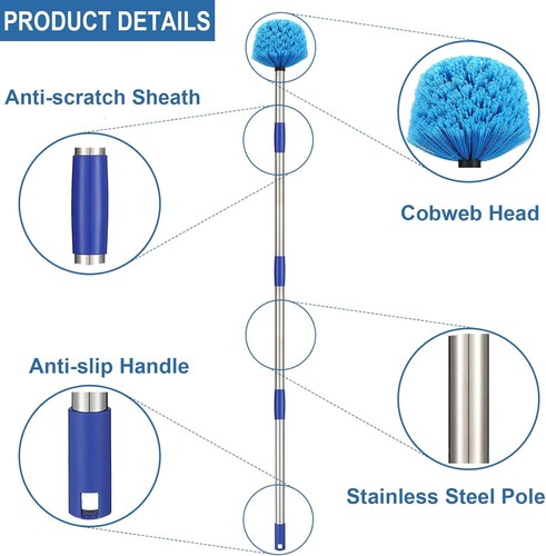 Cobweb Duster with Pole, 4ft Stainless Steel Pole 4 Foot (Pack of 1 ...