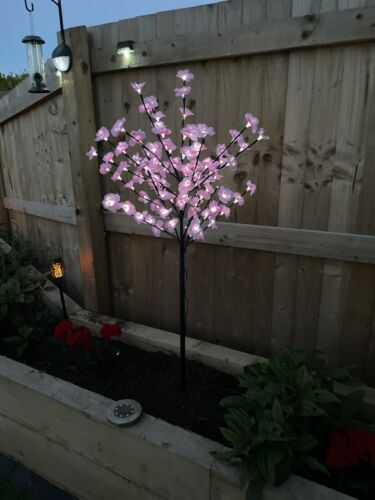Solar Powered Garden Stake Cherry Blossom Tree with Lights Outdoor Pink ...
