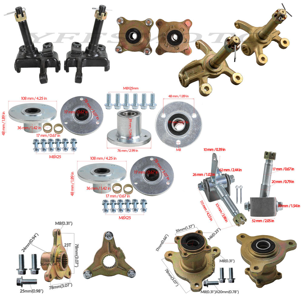 3/4 Stud Front Rear Wheel Hubs Steering Spindle Knuckle for ATV UTV ...