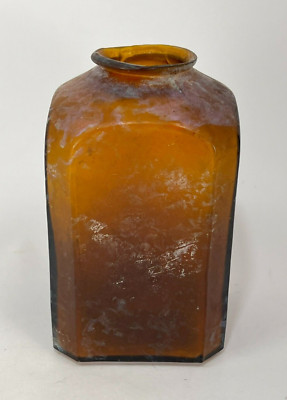 VTG Early American Snuff Amber Glass Bottle Jar Opalescence Weathering ...