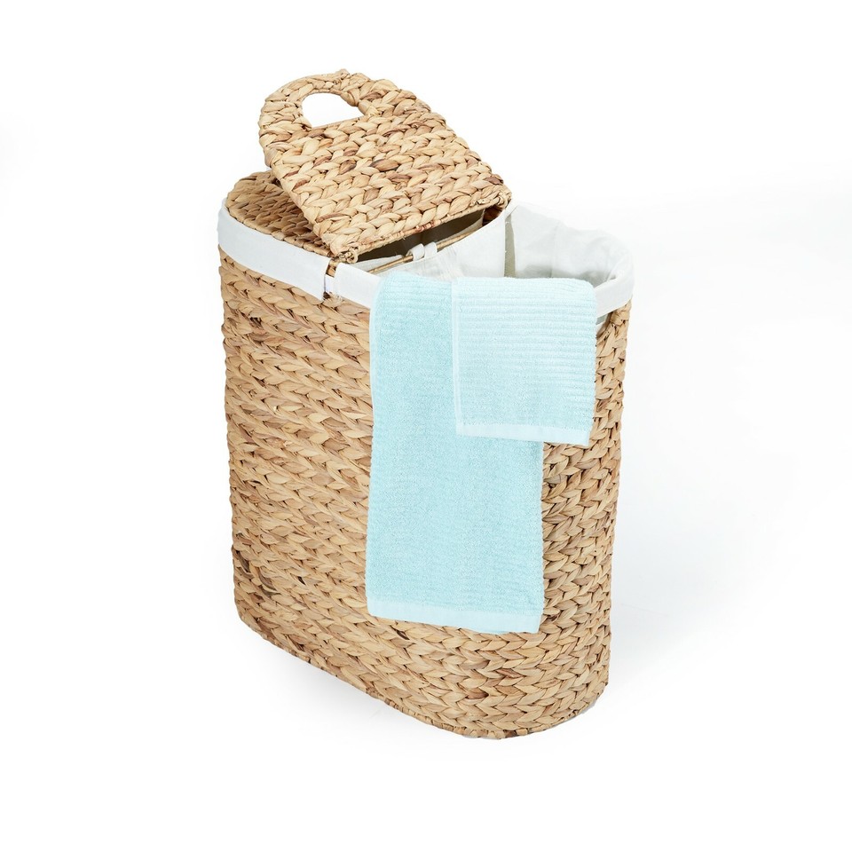 Seville Classics Water Hyacinth Handwoven Lidded Oval Double Hamper | eBay