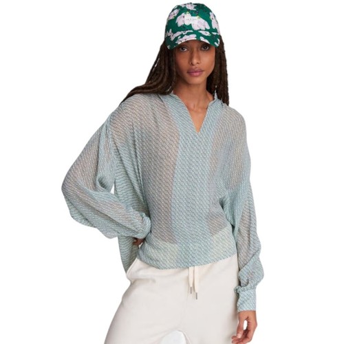 Rag & Bone The Carly Semi-Sheer Green Print Band Collar Blouse Size ...