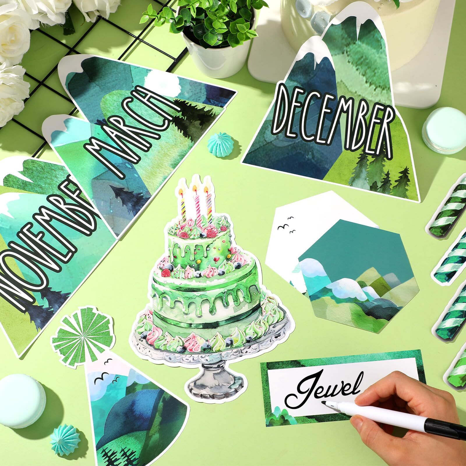 102 Pcs Scandi Mountains Happy Birthday Bulletin Board Set Birthday ...