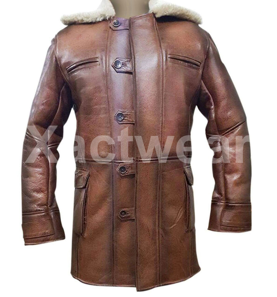 Tom Hardy Cosplay Bane Real Fur Shearling Leather Coat Dark Knight ...