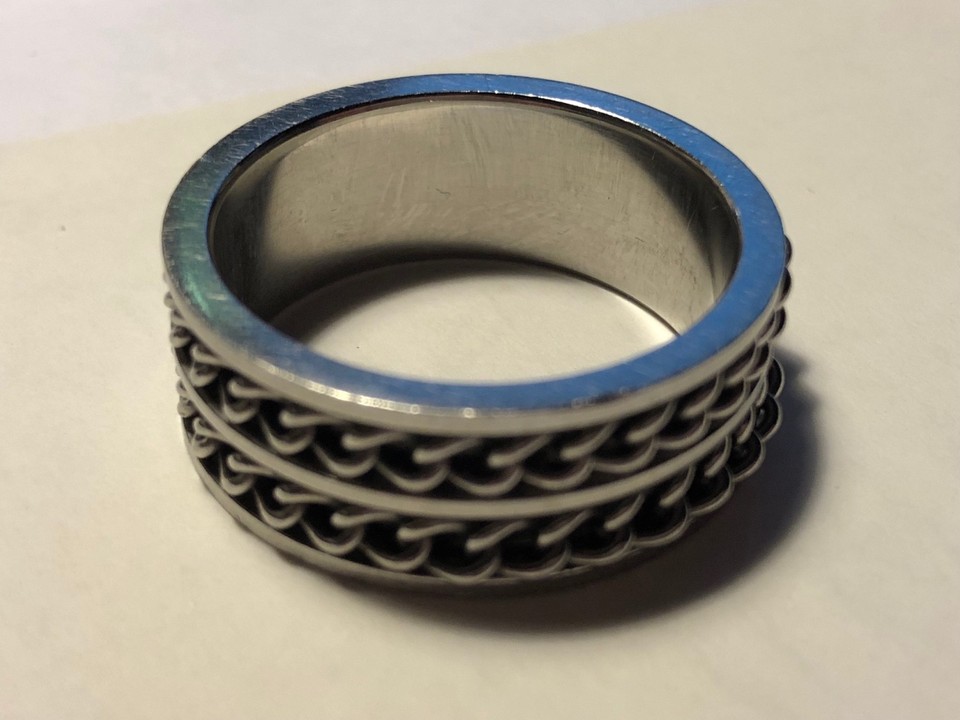 Silver Tone metal Spinner spinning link chain Band Ring Size 14 | eBay