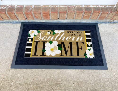 Welcome To Our Southern Home Floral Black and White 22x10 Rubber ...