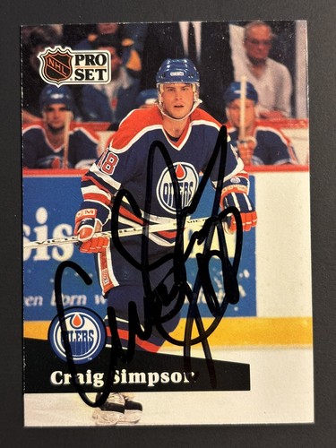 CRAIG SIMPSON EDMONTON OILERS 1991 PRO SET #69 AUTOGRAPHED HOCKEY CARD ...