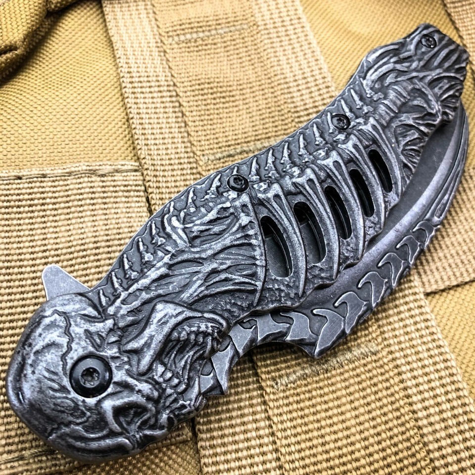 8.25" Tactical Stonewash Grim Reaper Skull Skeleton Spring Assist ...