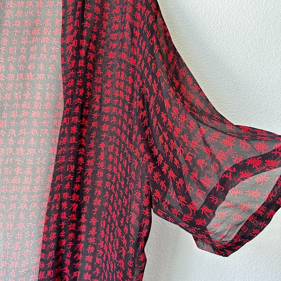 Banjara Women's Kimono Sheer 100% Silk Black Red Topper Open Front One ...
