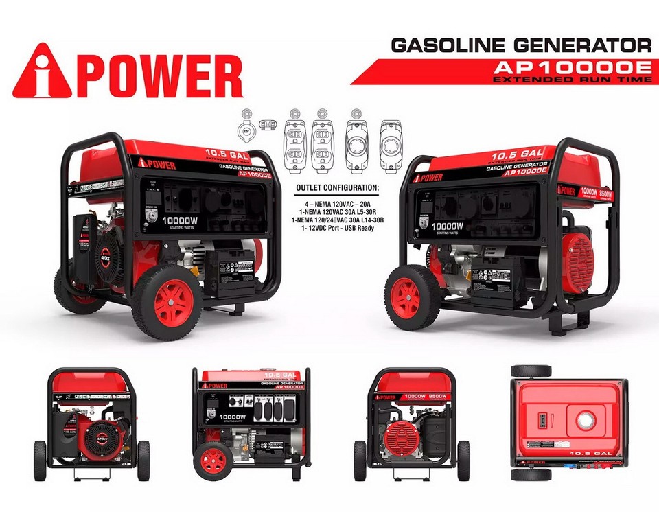 A-iPower Portable Generator Gas Powered Electric Start 10,000 Watt ...
