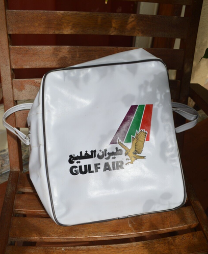 VINTAGE RARE & COLLECTIBLE GULF AIR BAHRAIN WHITE HANDBAG CARRYING BAG ...