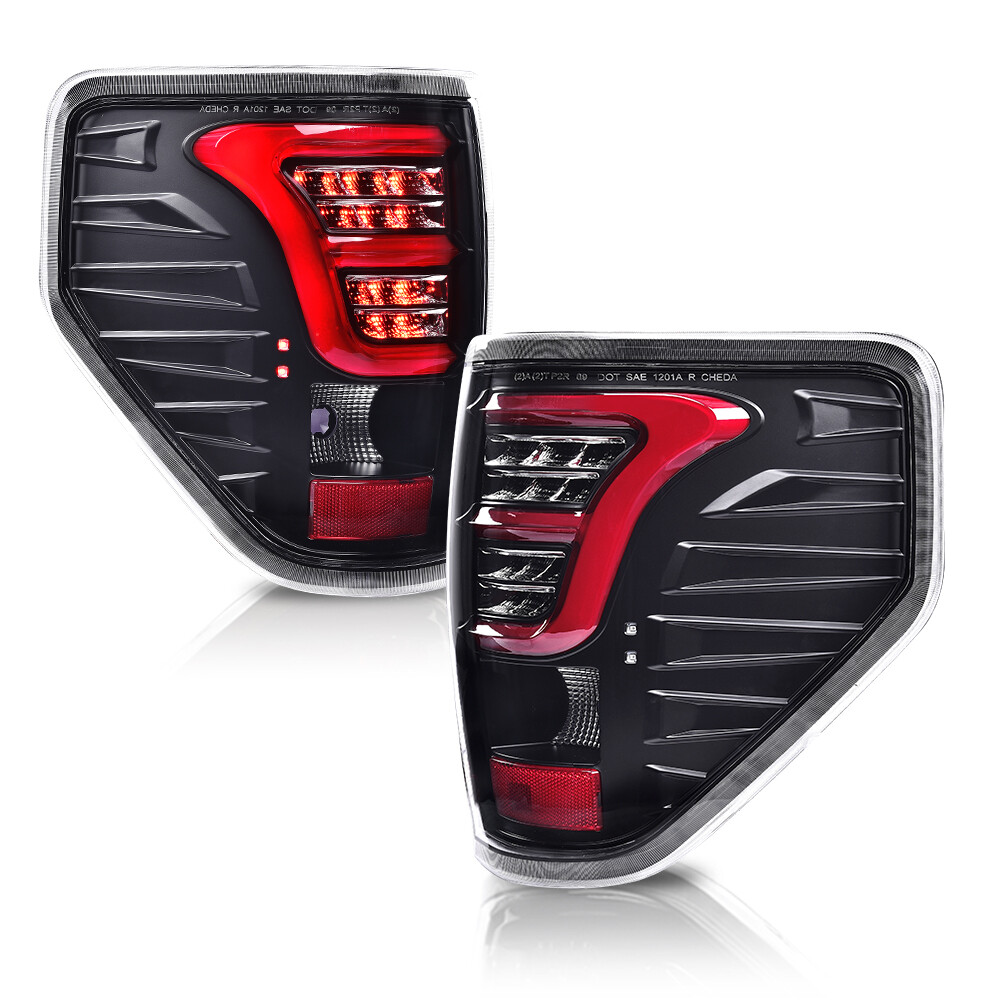 Fit For 2009-2014 Ford F-150 Red/Black LED Tube Tail Lights Brake Lamps ...