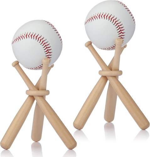 2 Sets of Baseball Stand Holders for Balls Display Baseball Bat Wooden ...