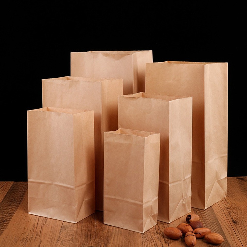100 Pcs Food Grade Kraft Paper Bags Bakery Candy Toast Bread Packaging ...