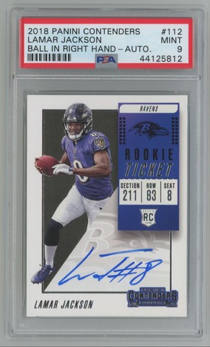 2018 Panini Contenders Rookie Ticket Lamar Jackson Auto PSA 9 Ravens ...