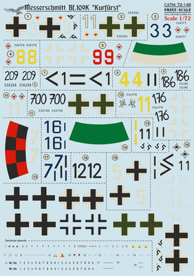 Print Scale 72-146 - 1/72 Decal for Messerschmitt BF.109K (Aircraft wet ...