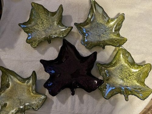 Set of 5 Turkish Glass Maple Leaf Shaped Plate Dish Set 8" 4 Green/1 ...