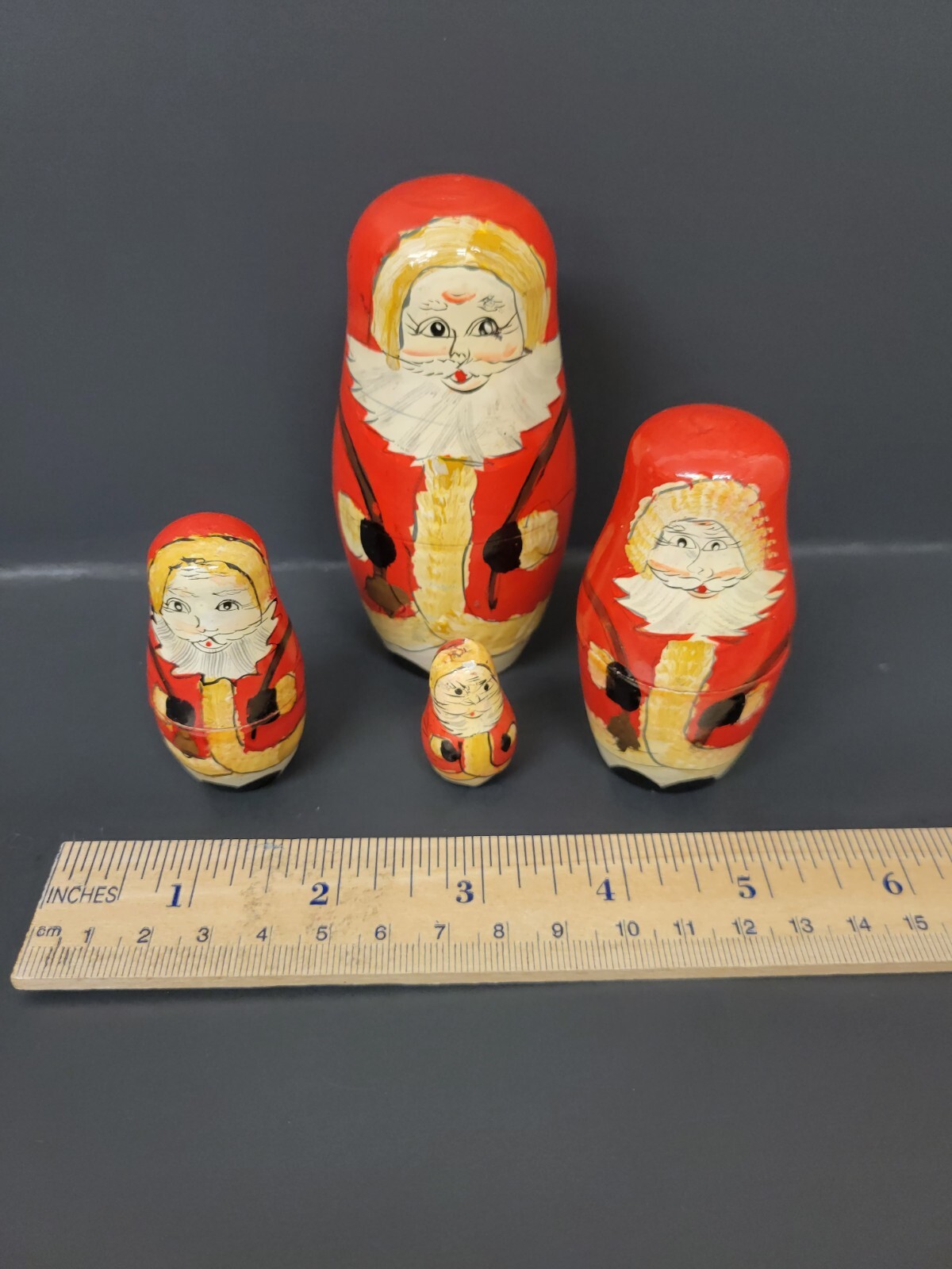 Vintage Wooden Nesting Hand Painted Santa Claus 4 Piece Doll Set ...