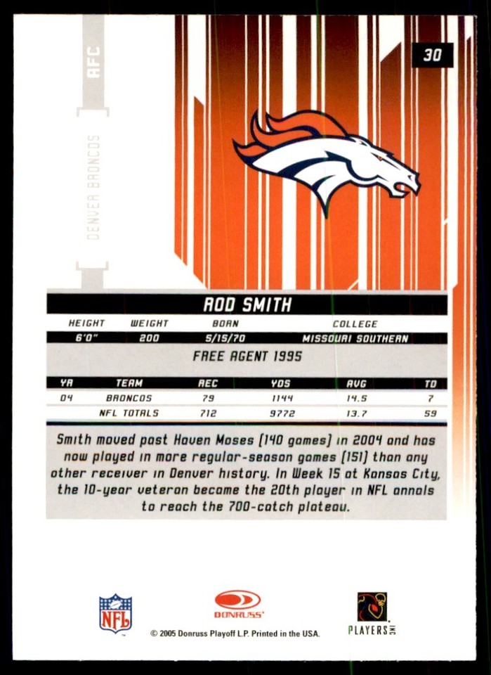 2005 Donruss Rookies & Stars Rod Smith Football Cards #30 | eBay