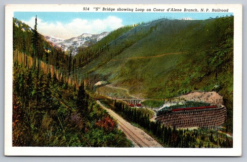 Mullan ID Area Train on NPRR Couer D'Alene Branch S Bridge Linen ...