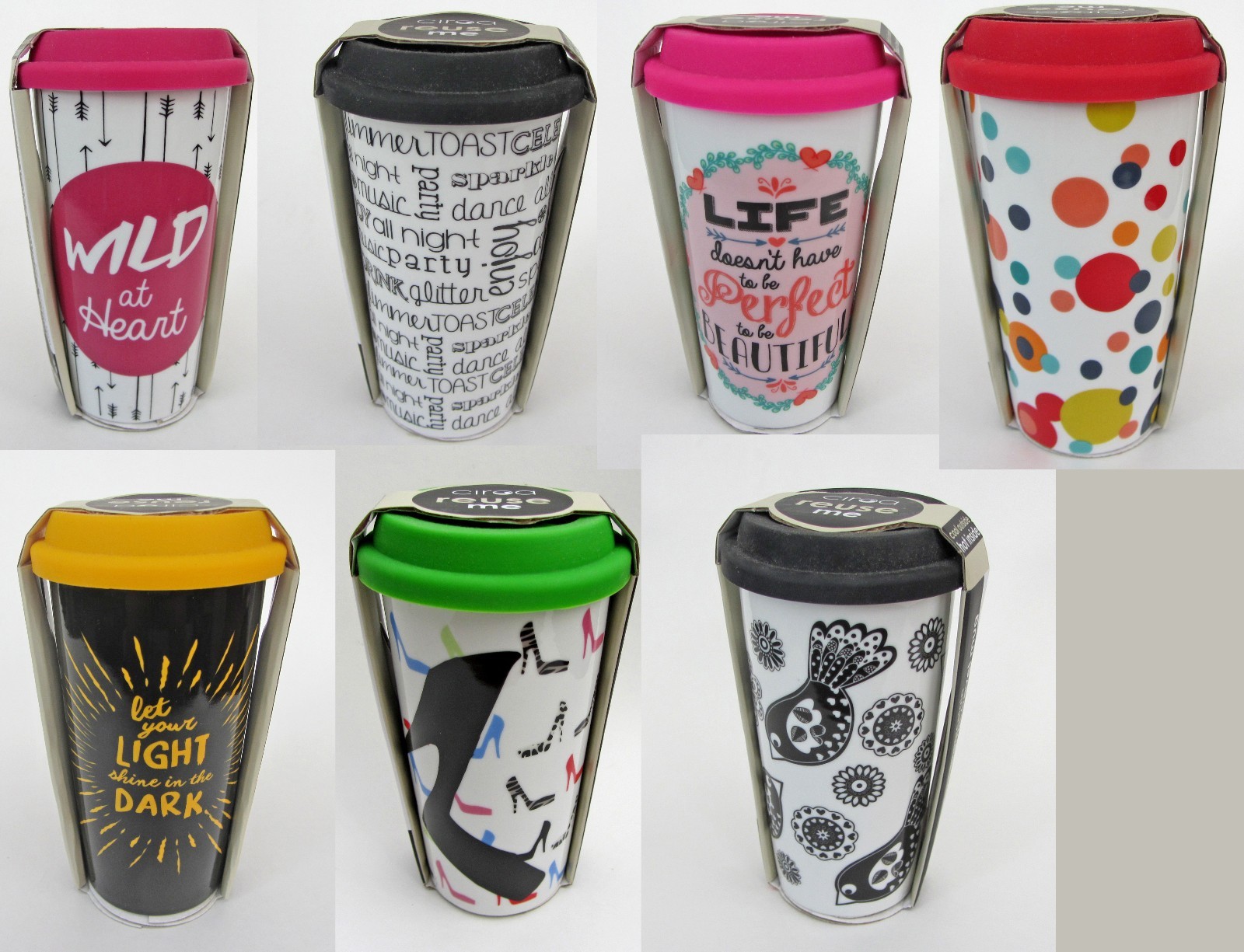 CIROA Double Walled Insulated Ceramic Travel Mug ASSORTED DESIGNS ...