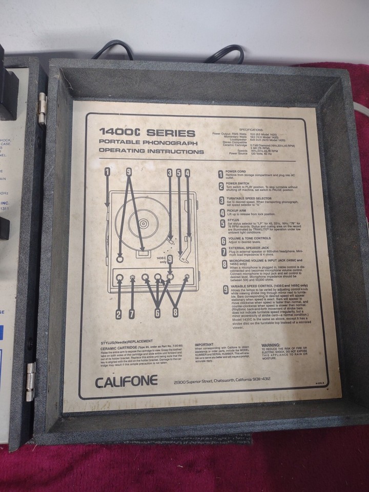 Vintage Califone 1450C Classroom Portable Phonograph Record Turntable ...