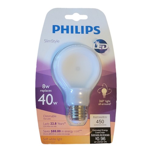 Upgrade Philips Slim Style LED Bulb 8W, 40W Equivalent, Dimmable, Soft ...