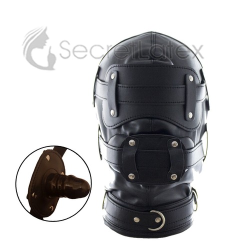 3PC PU SOFT LEATHER BONDAGE HOOD FETISH MASK GIMP KINK LACED STRAPS GAG ...