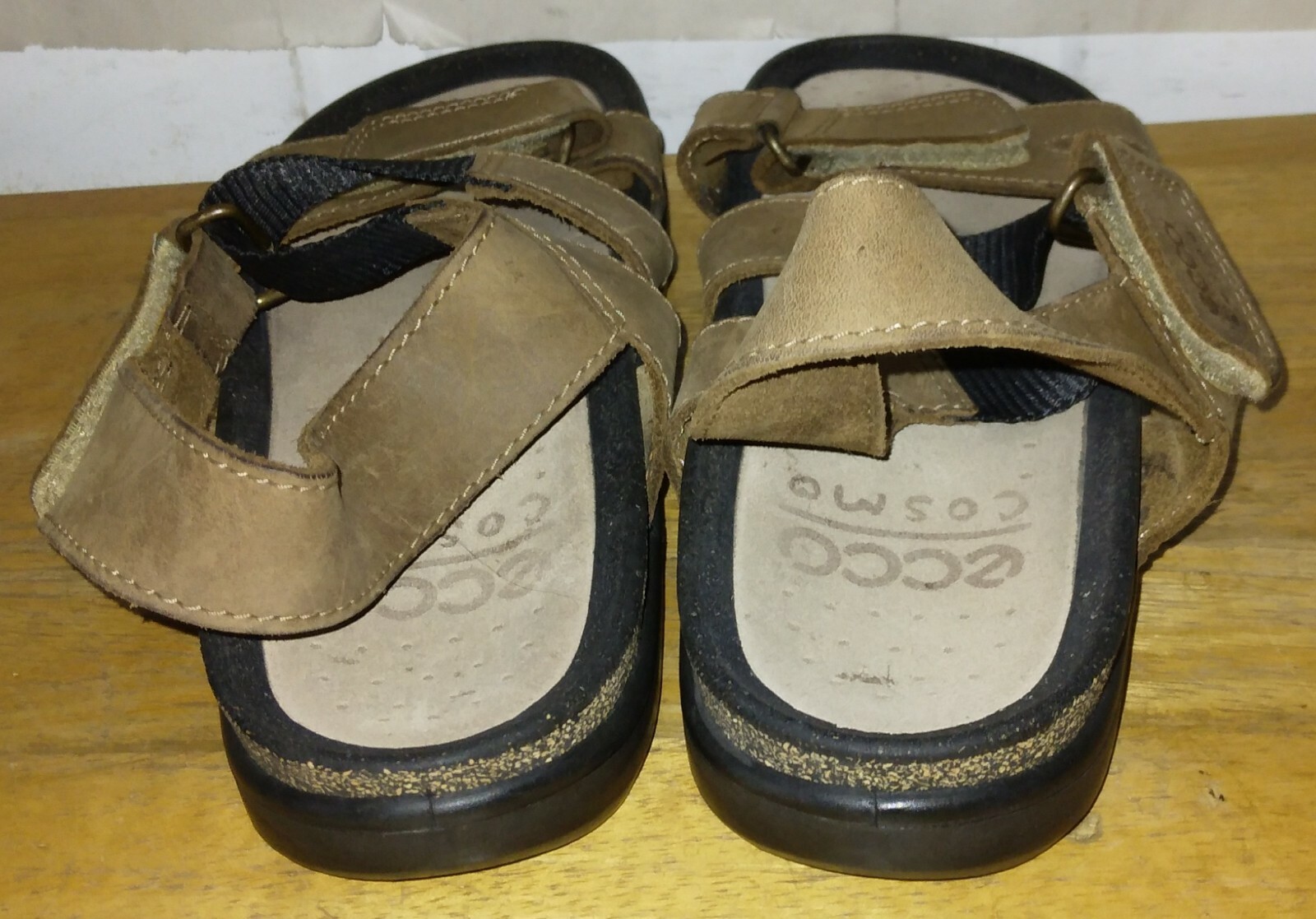 Ecco Cosmo Brown Leather Hook Loop Ankle Strap Sandal Men Shoe. Sz EU ...