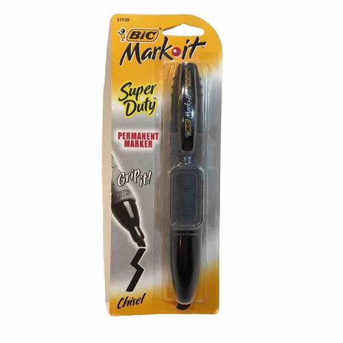 Rare Bic Mark It Super Duty Black Permanent Marker Grip It Chisel Tip ...