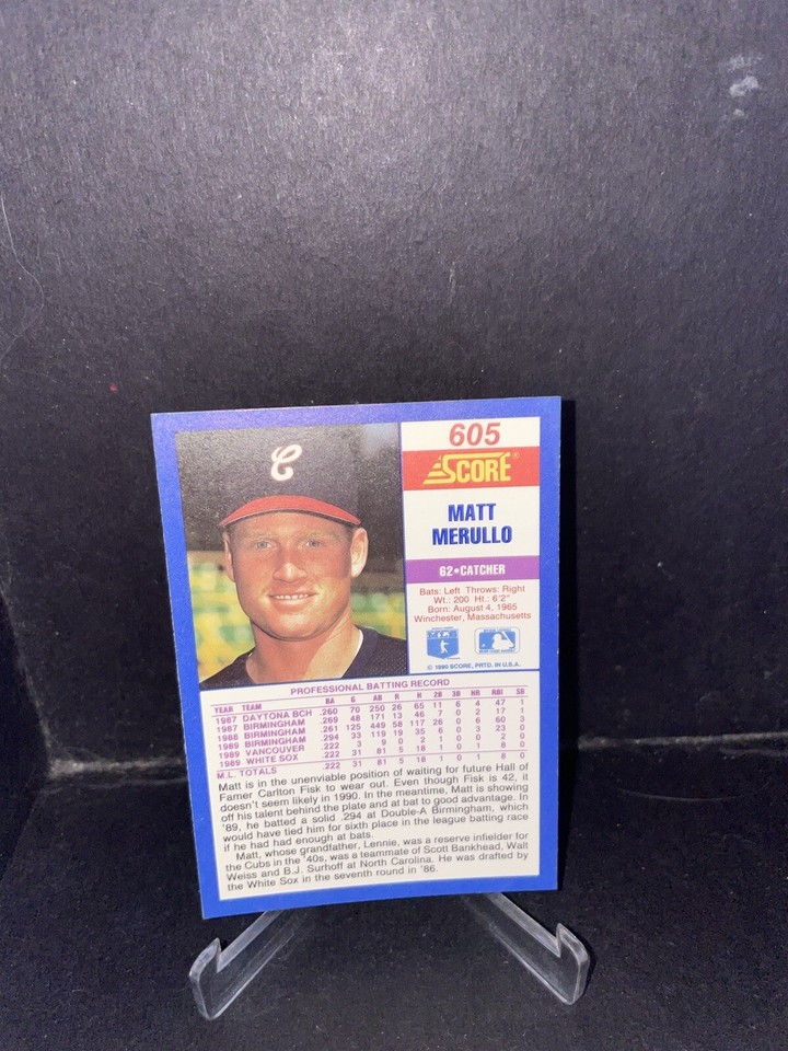 1990 Score #605 MATT MERULLO RC Chicago White Sox Rookie | eBay