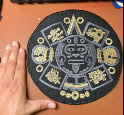 Large Aztec Calendar Tonatiuh Patch, gold/gray on black, iron on ...