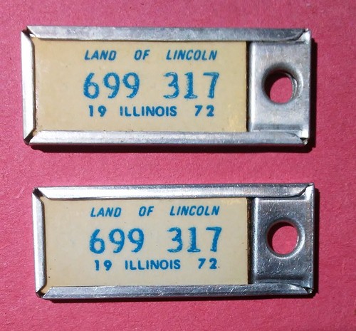 1972 Vintage DAV Mini License Plate Key Tag FOB Illinois IL Matched Set ...