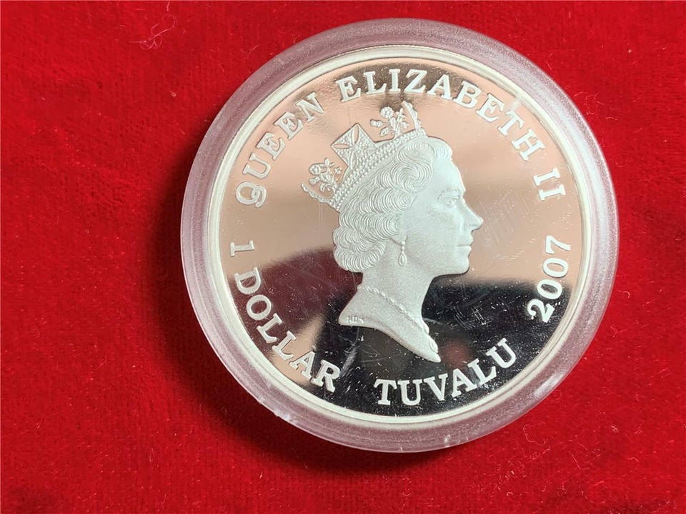 TUVALU 2007 $1 GREAT WHITE SHARK COLORIZED 1 OZ. .999 SILVER GEM PROOF ...