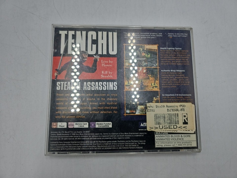PS1 TENCHU Stealth Assassins Black Label (Sony PlayStation 1) 1998 ...