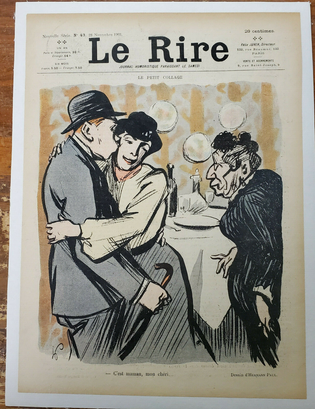 Rene Hermann-Paul, French, Humor, 1903, Le Rire Magazine, Linen Mounted ...