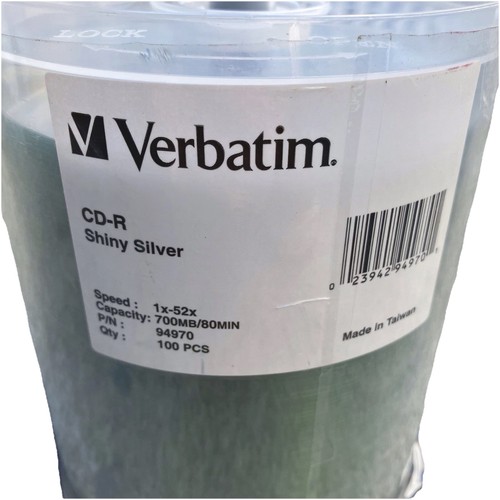 VERBATIM CD-R 1 X 52X 700MB 80MIN Shiny Silver Printable 100 pack 94970 ...