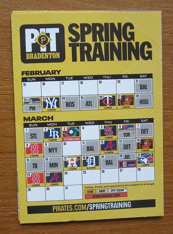 2026 Pittsburgh Pirates Spring Training Schedule - Bradenton, Florida ...