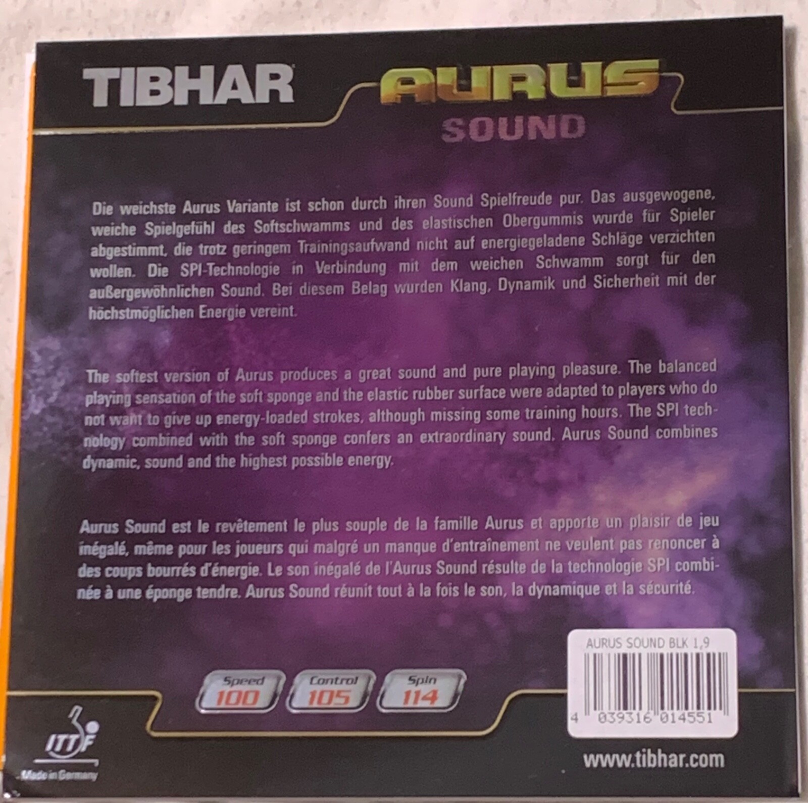Tibhar Aurus Sound Table Tennis Ping Pong Rubber, BLACK Color ...