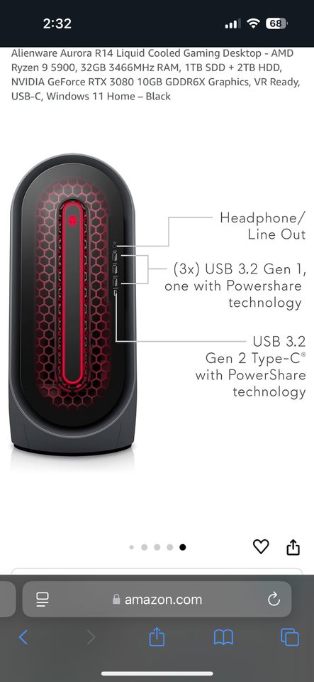 gaming pc Alienware Aurora R14 Liquid Cooled Gaming Desktop - AMD Ryzen ...