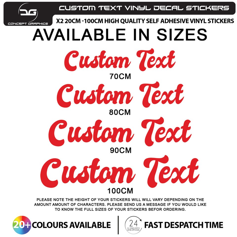 2 Custom Text Personalised Name Vinyl Lettering Decal Sticker Print Car ...