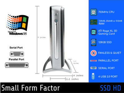 HP Windows 98 Retro Gaming PC 733Mhz CPU, UpTo 512MB RAM, 128GB SSD ...
