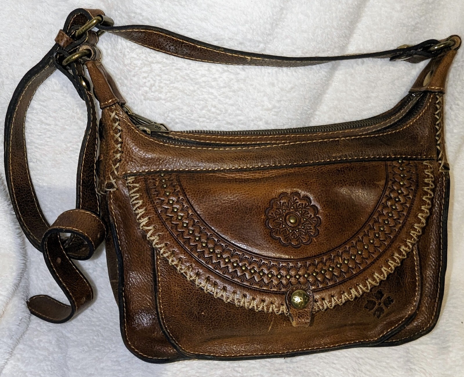 Patricia Nash Camila Tooled Leather Crossbody stitche… - Gem