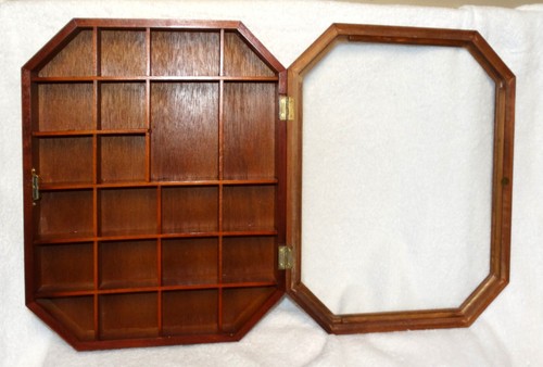 SALE-VTG Wall Wood & Glass Display Case Curio Cabinet Box-14 7/8” tl ...