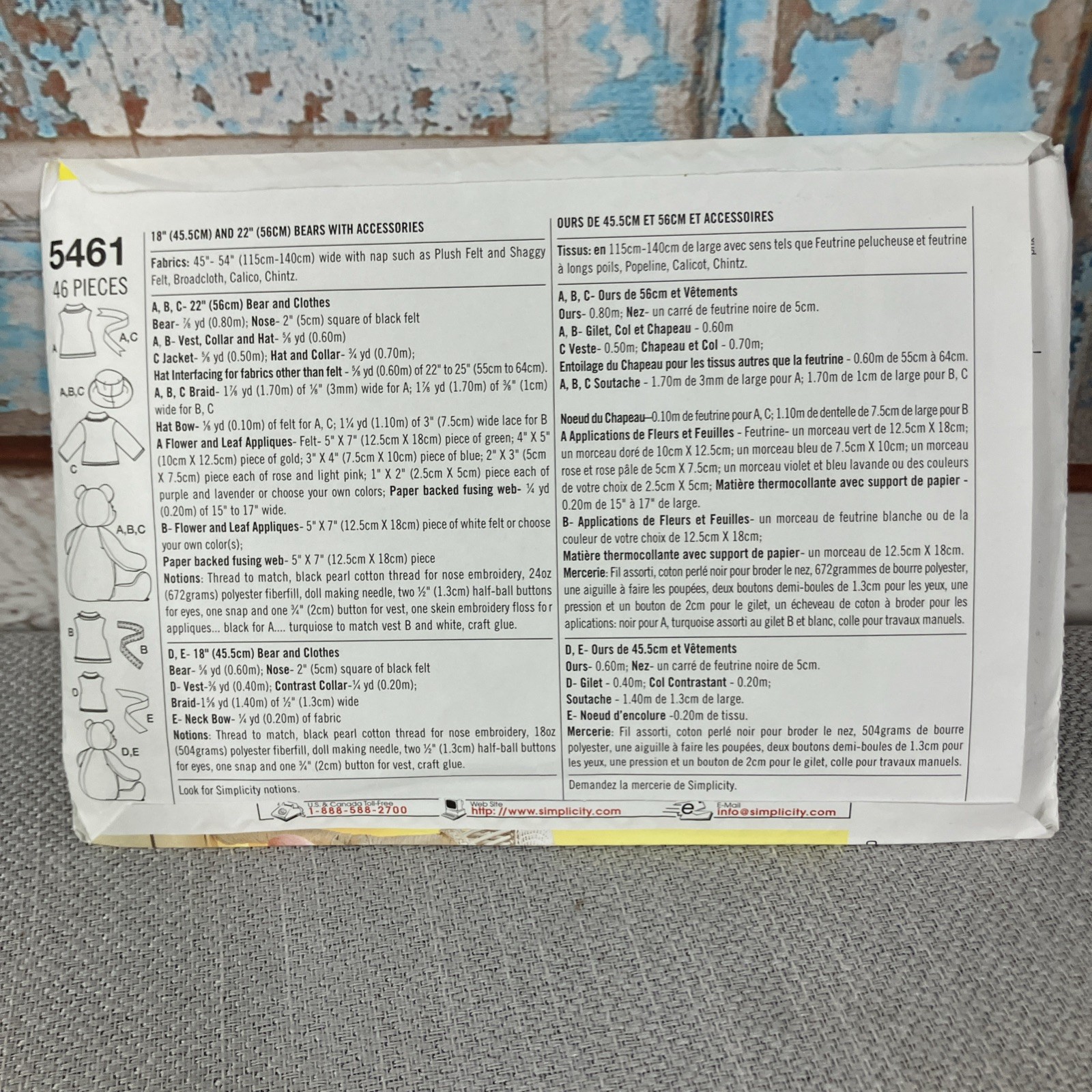 Bears 18 and 22 Inch With Accessories Uncut Pattern Simplicity 5461 for ...