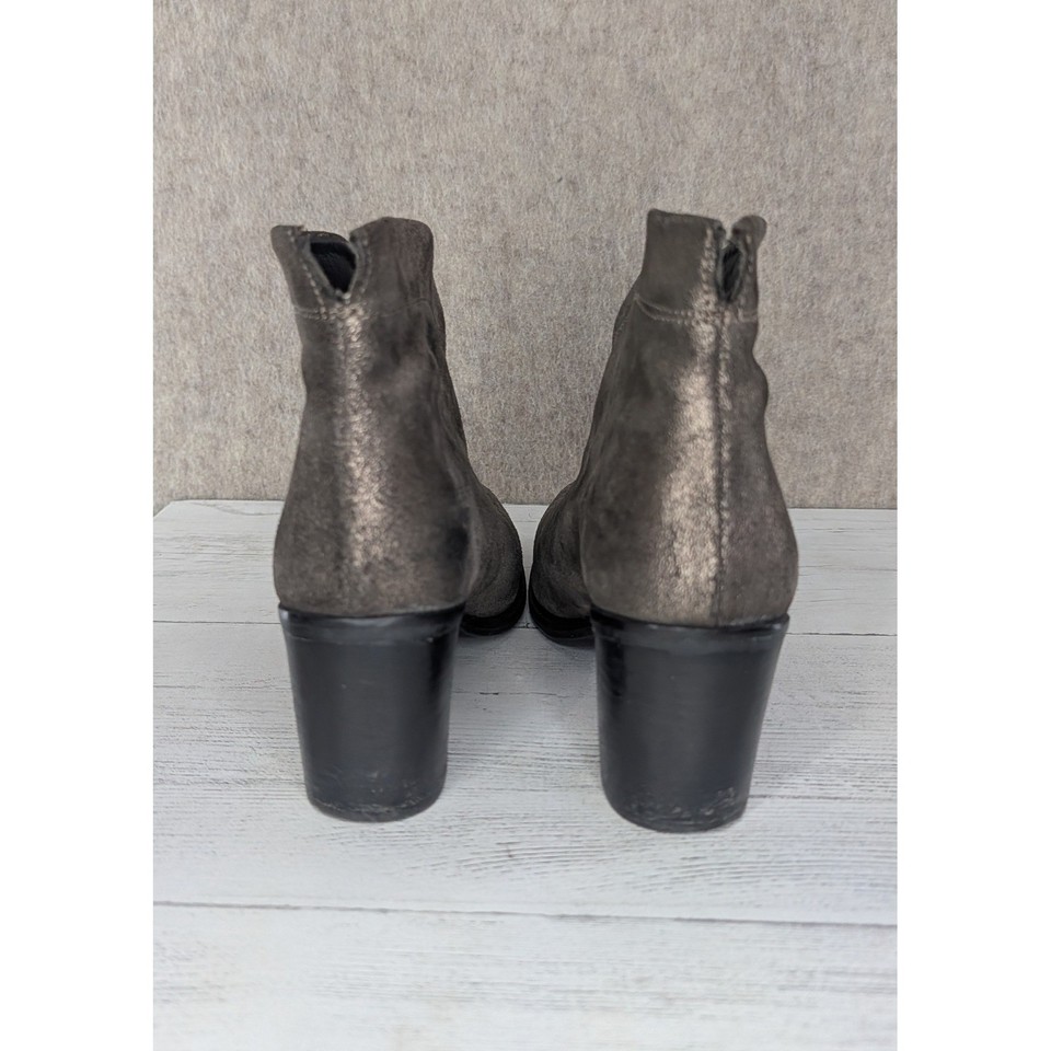 Womens Metallic Bronze Leather Ankle Boots Block Heel Pointed Toe Size ...
