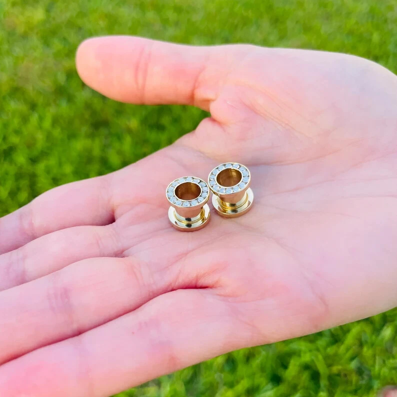 Ear Gauges 14k Solid Gold Ear Plugs Double Flare Screw Fit Flesh ...