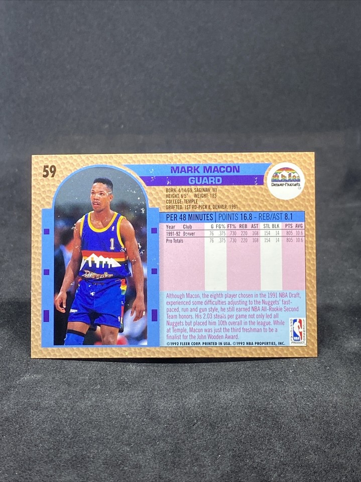 MARK MACON 1992-93 Fleer Basketball #59 NUGGETS | eBay