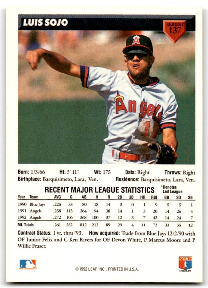 1993 Donruss Luis Sojo California Angels #137 | eBay