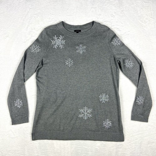 Talbots Womens S Gray Silver Tinsel Snowflake Cashmere Blend Knit ...